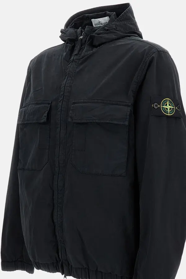Stone Island Hooded Jacket With Double-slider Zipper And Logo Patch - Multicolor