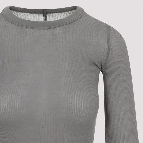 Rick Owens Ribbed Viscose And Silk Long Sleeve Cropped Top