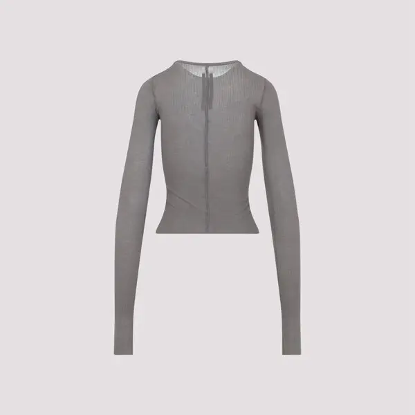 Rick Owens Ribbed Viscose And Silk Long Sleeve Cropped Top - Brown