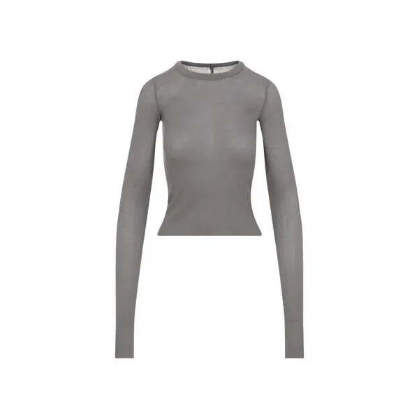 Rick Owens Ribbed Viscose And Silk Long Sleeve Cropped Top - Brown