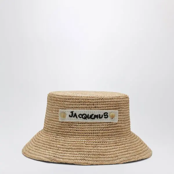 Jacquemus Logo Raffia Bucket Hat - Cream