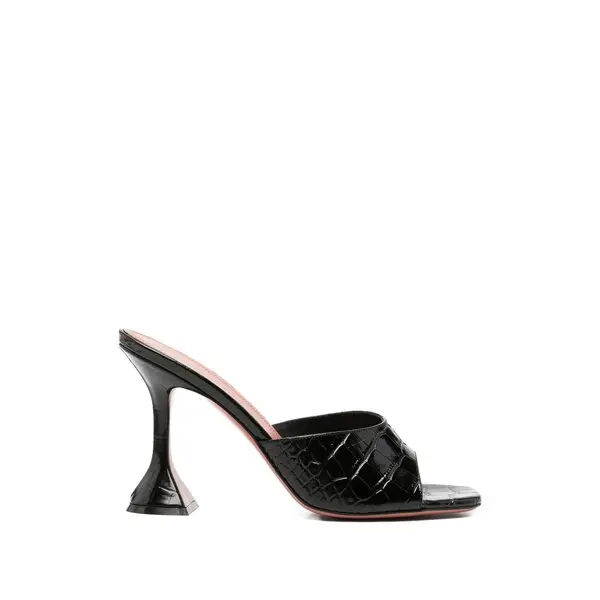 Amina Muaddi Crocodile Effect Sculpted Heel Open Toe Sandals - Black