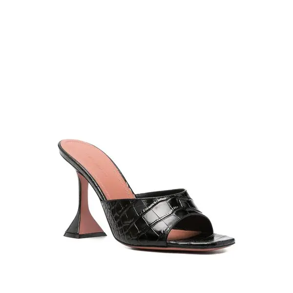 Amina Muaddi Crocodile Effect Sculpted Heel Open Toe Sandals - Black