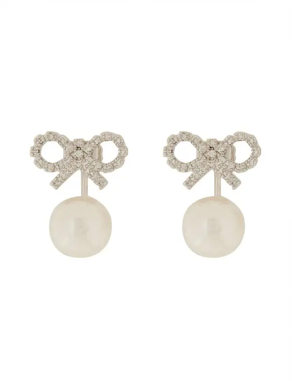 SELF-PORTRAIT Embellished Bow Drop Earrings With Pearl - Silver