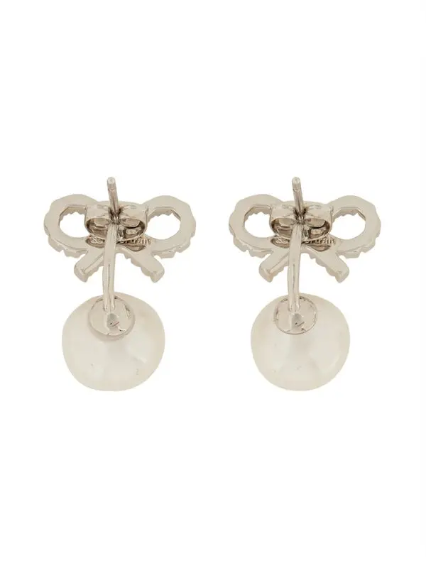 SELF-PORTRAIT Embellished Bow Drop Earrings With Pearl - Silver