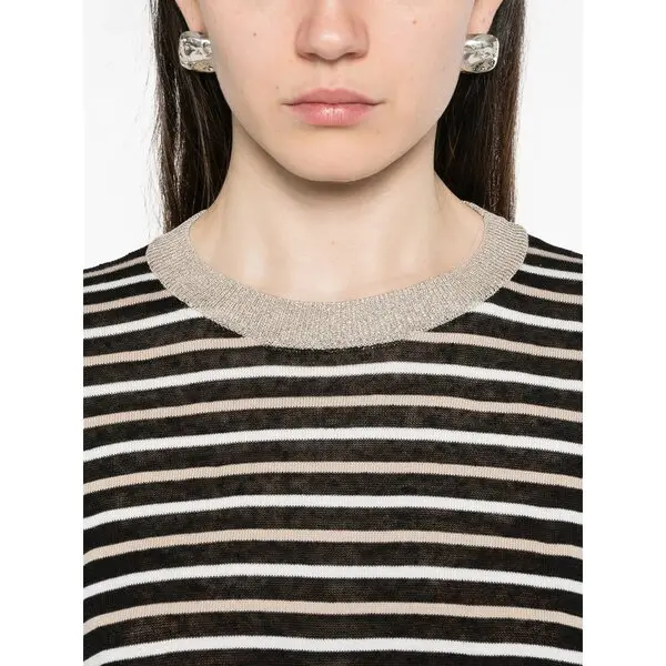Brunello Cucinelli Striped Long Sleeve Crewneck Top