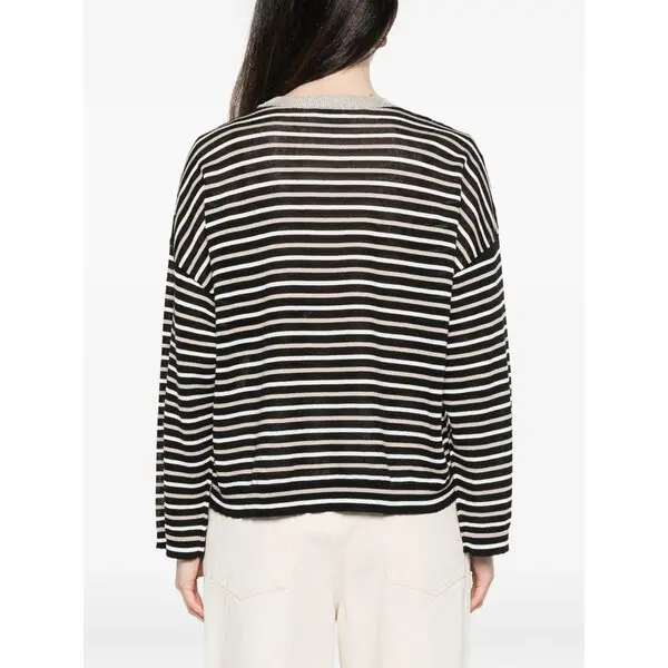 Brunello Cucinelli Striped Long Sleeve Crewneck Top