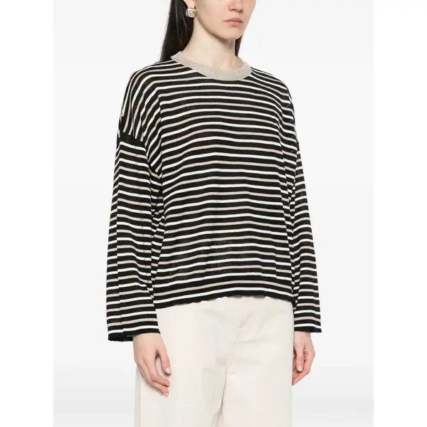 Brunello Cucinelli Striped Long Sleeve Crewneck Top