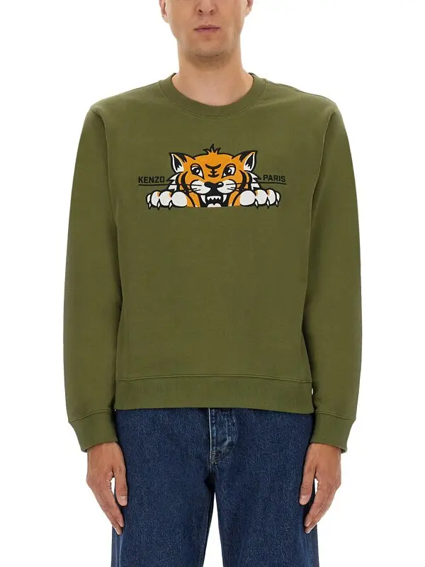 Kenzo Crewneck Sweatshirt With Embroidered Tiger Graphic - Green