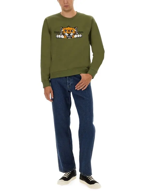 Kenzo Crewneck Sweatshirt With Embroidered Tiger Graphic - Green