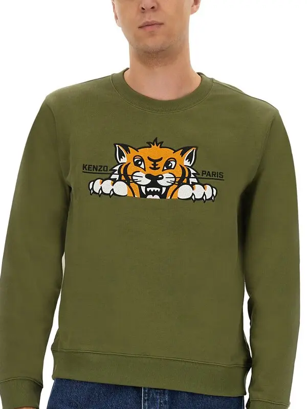 Kenzo Crewneck Sweatshirt With Embroidered Tiger Graphic - Green