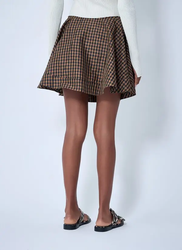 GANNI Check Pleated Mini Skirt - Brown