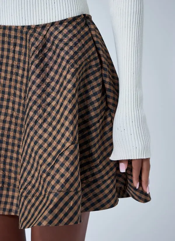 GANNI Check Pleated Mini Skirt - Brown