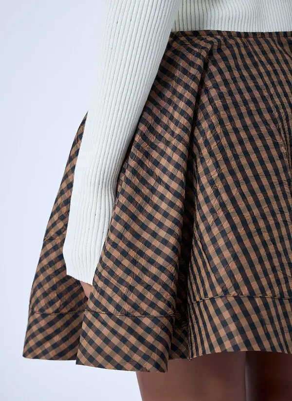GANNI Check Pleated Mini Skirt - Brown