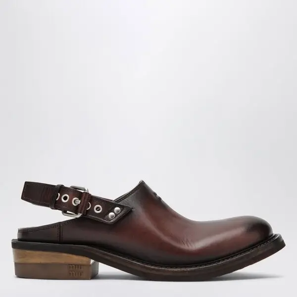 Miu Miu Leather Clogs With Buckle Detail - Brown