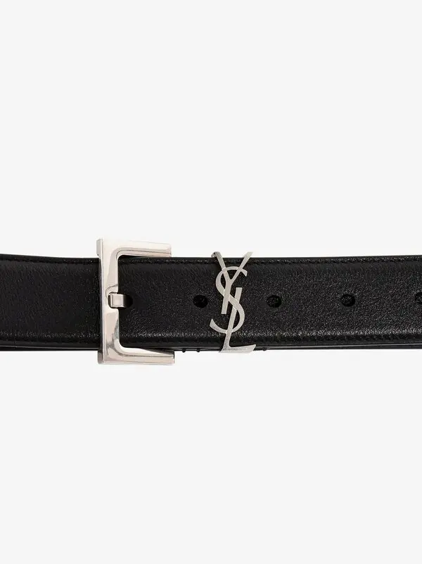 Saint Laurent Leather Belt With Cassandre Logo Buckle