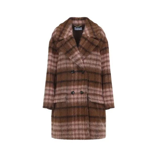 Moschino Double-breasted Checked Coat - Brown