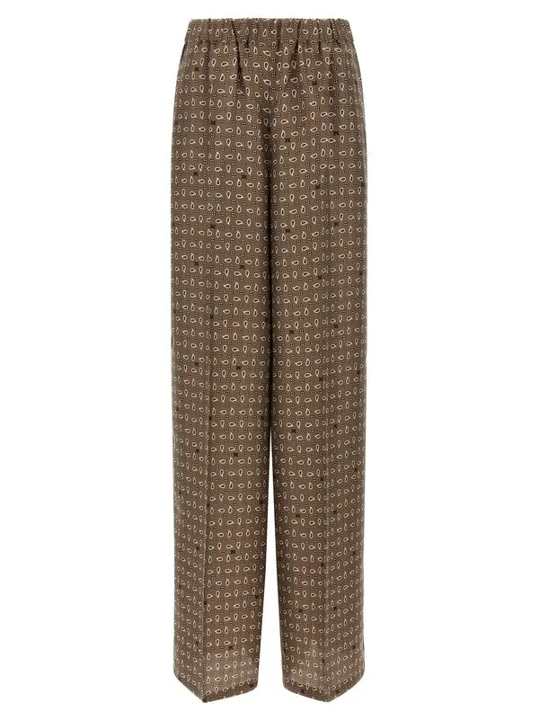 Max Mara Mxmvischio Silk Paisley Print Wide Leg Pants - Brown