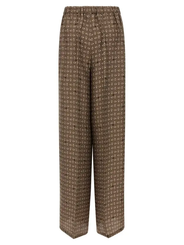 Max Mara Mxmvischio Silk Paisley Print Wide Leg Pants - Brown