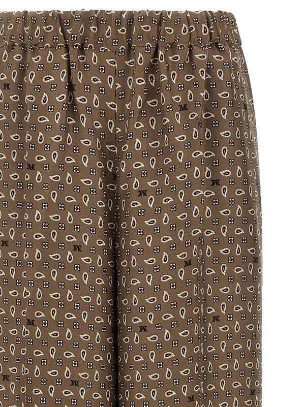 Max Mara Mxmvischio Silk Paisley Print Wide Leg Pants - Brown