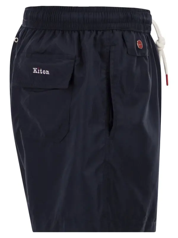 Kiton Short Swim Boxers With Embroidered Logo - Blue