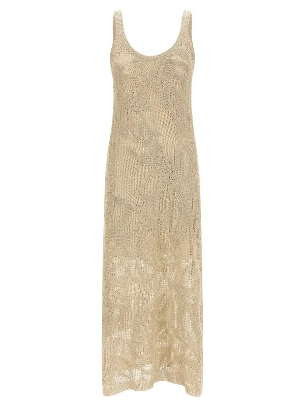 Brunello Cucinelli Crochet Dress With Micro Sequins - Cream