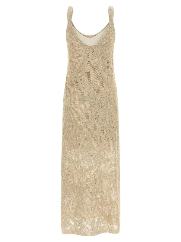Brunello Cucinelli Crochet Dress With Micro Sequins - Cream
