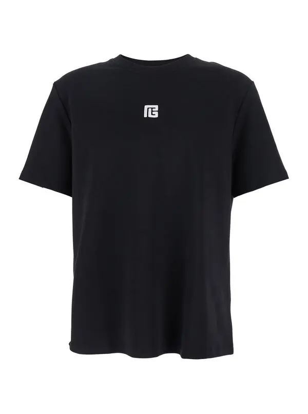 Balmain Crewneck T-shirt With Logo Print On The Front In Cotton - Black
