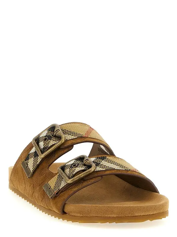 Burberry Suede Urchin Sandals With Embossed Check