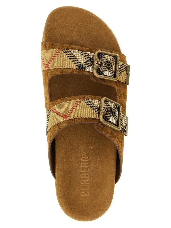 Burberry Suede Urchin Sandals With Embossed Check