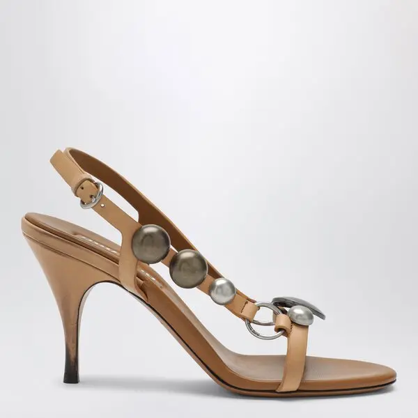 Miu Miu Leather Slingback Sandals With Metal Embellishments - Brown