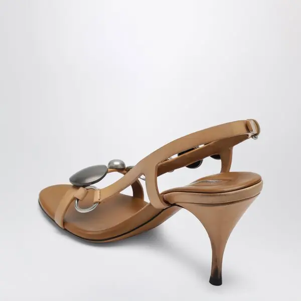 Miu Miu Leather Slingback Sandals With Metal Embellishments - Brown