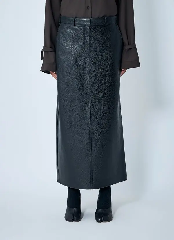 TOTEME Pebble-grain Leather Paneled Skirt