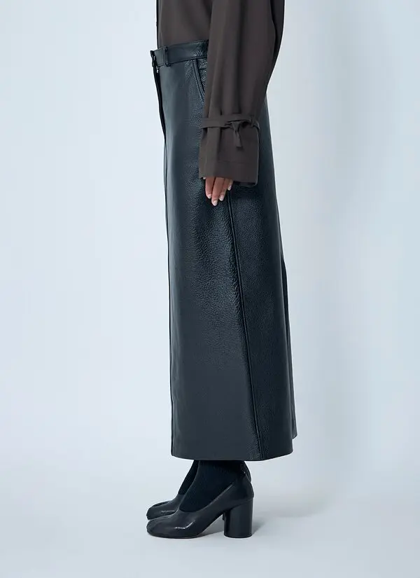 TOTEME Pebble-grain Leather Paneled Skirt