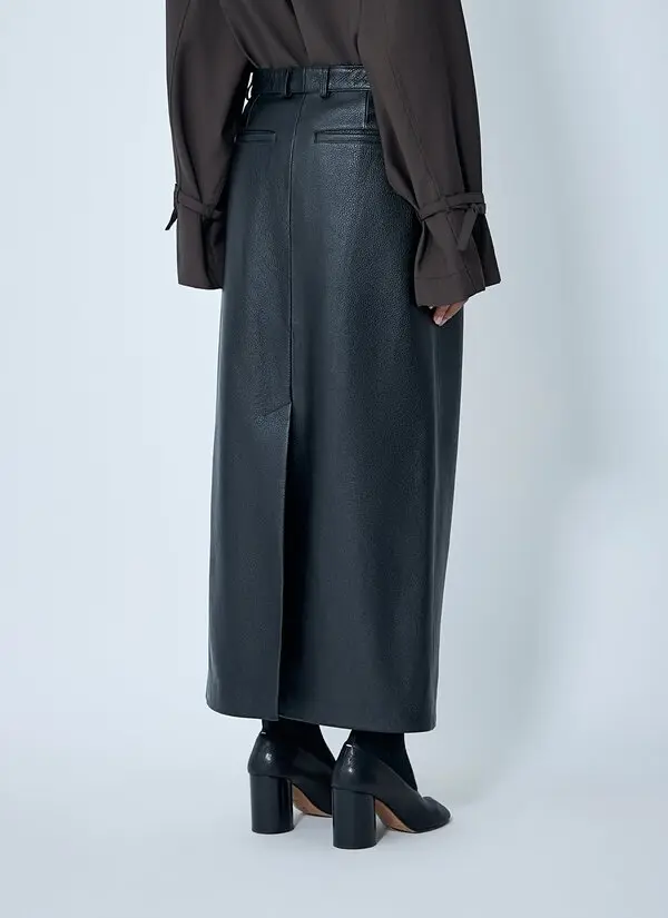 TOTEME Pebble-grain Leather Paneled Skirt