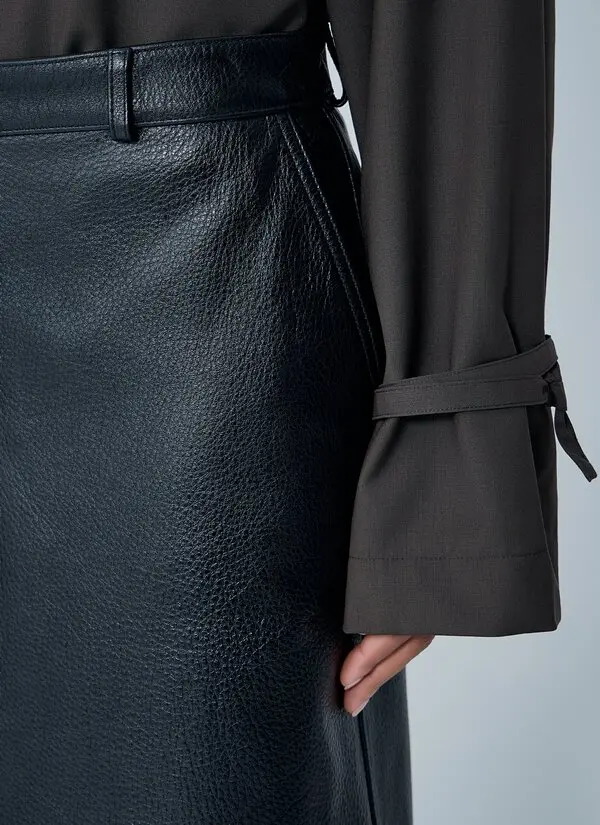 TOTEME Pebble-grain Leather Paneled Skirt