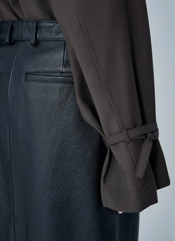 TOTEME Pebble-grain Leather Paneled Skirt