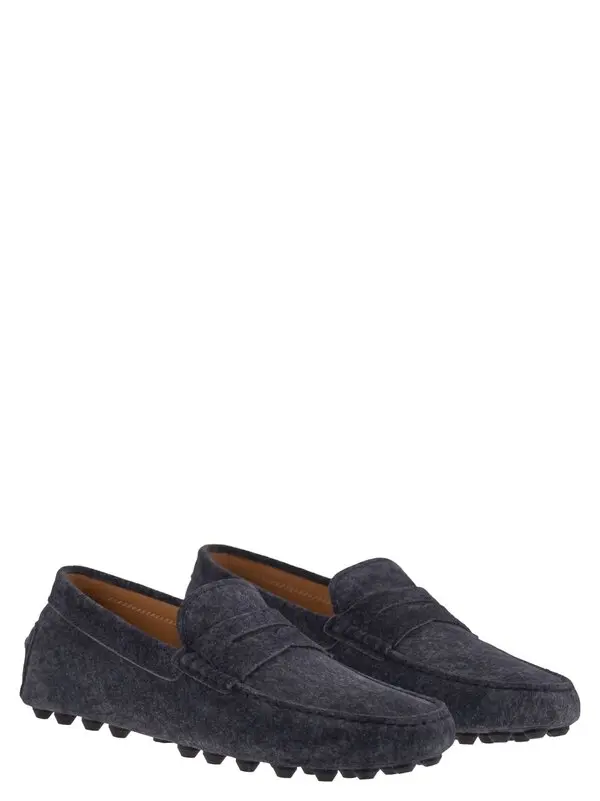 TOD'S Suede Leather Gommino Bubble Sole Loafers - Blue