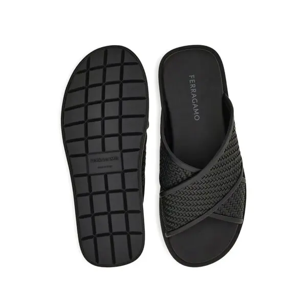 FERRAGAMO Woven Leather Crossover Strap Sandals