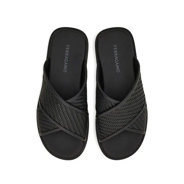FERRAGAMO Woven Leather Crossover Strap Sandals