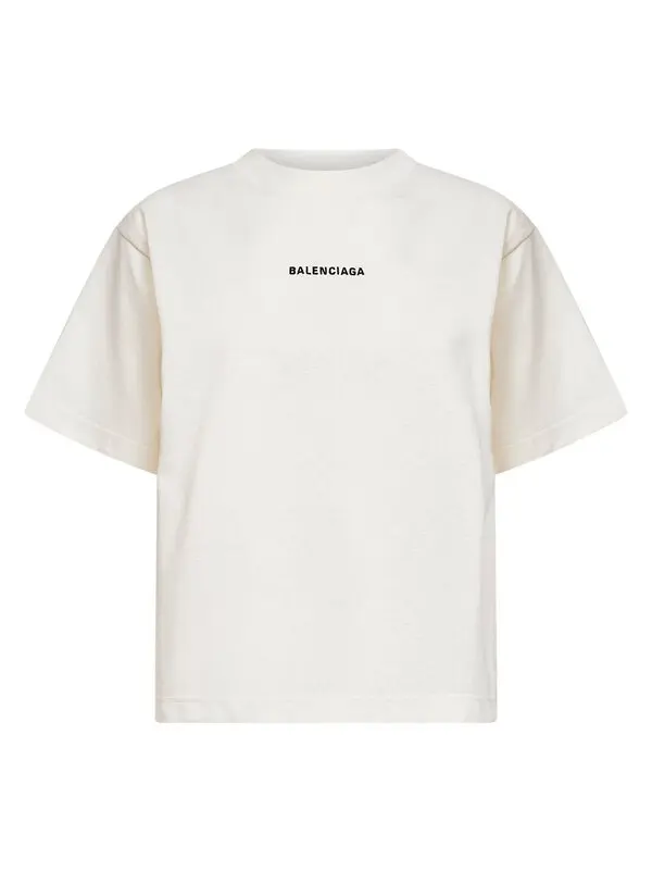 Balenciaga Cream Cotton T-shirt With Black Embroidery - Multicolor