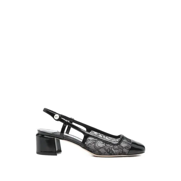 JIMMY CHOO Lace Detail Slingback Block Heel