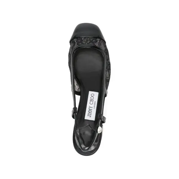 JIMMY CHOO Lace Detail Slingback Block Heel