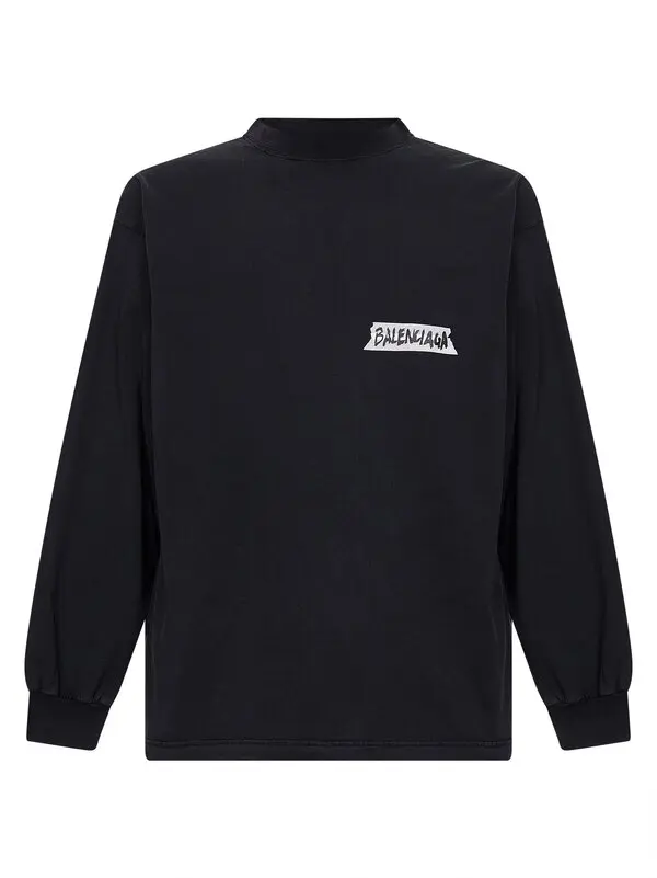 Balenciaga Black Masking Tape Long Sleeve Large Fit T-shirt - Multicolor