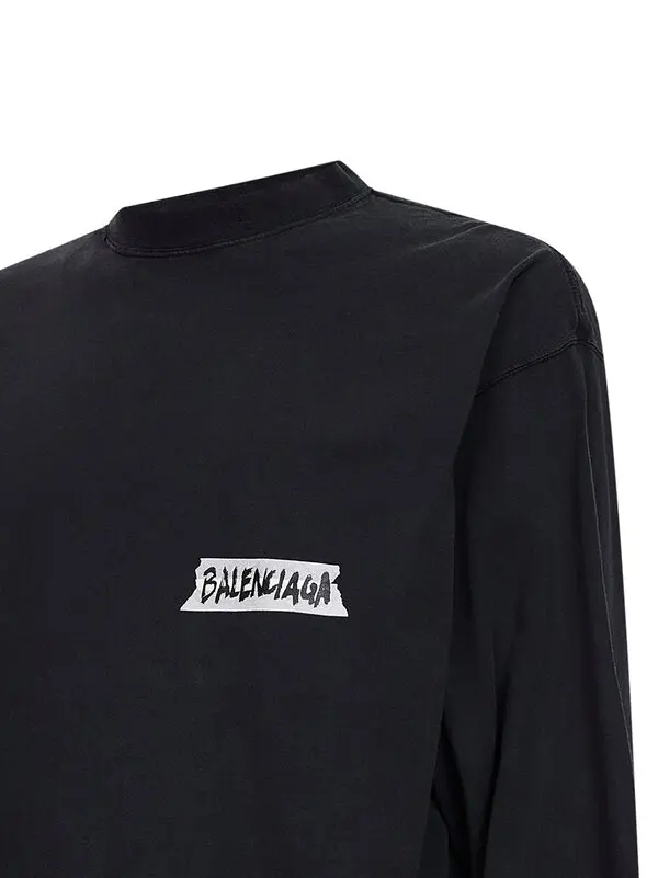 Balenciaga Black Masking Tape Long Sleeve Large Fit T-shirt - Multicolor