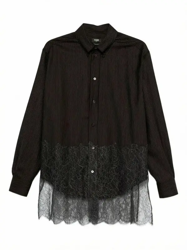 Fendi Wool Shirt With Stripes And Lace - Multicolor