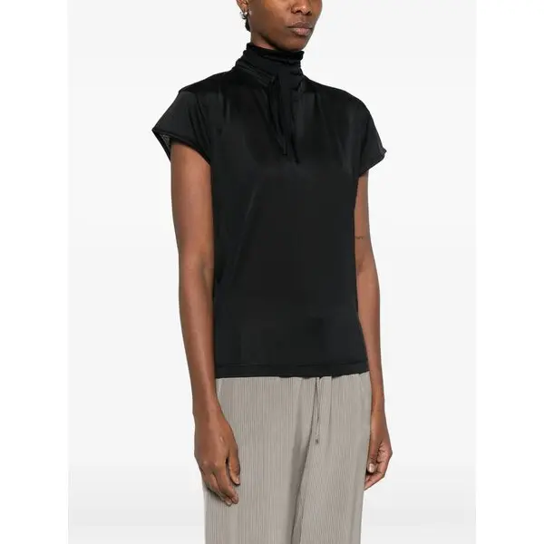LEMAIRE High Neck Front Tie Short Sleeve Top