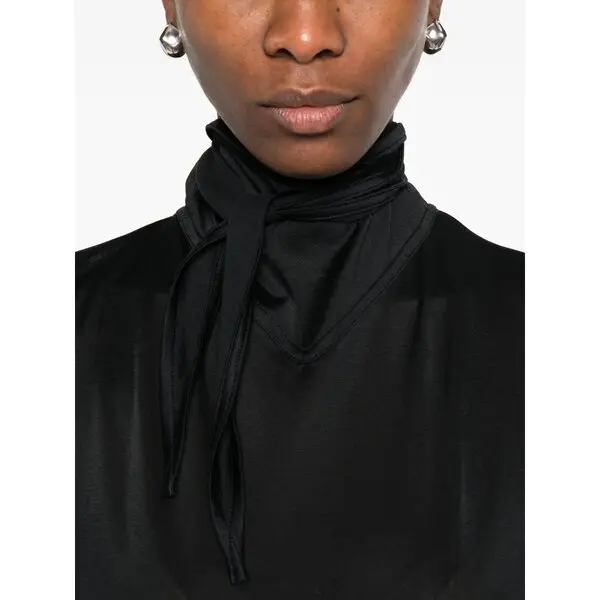 LEMAIRE High Neck Front Tie Short Sleeve Top