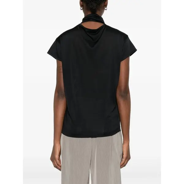 LEMAIRE High Neck Front Tie Short Sleeve Top