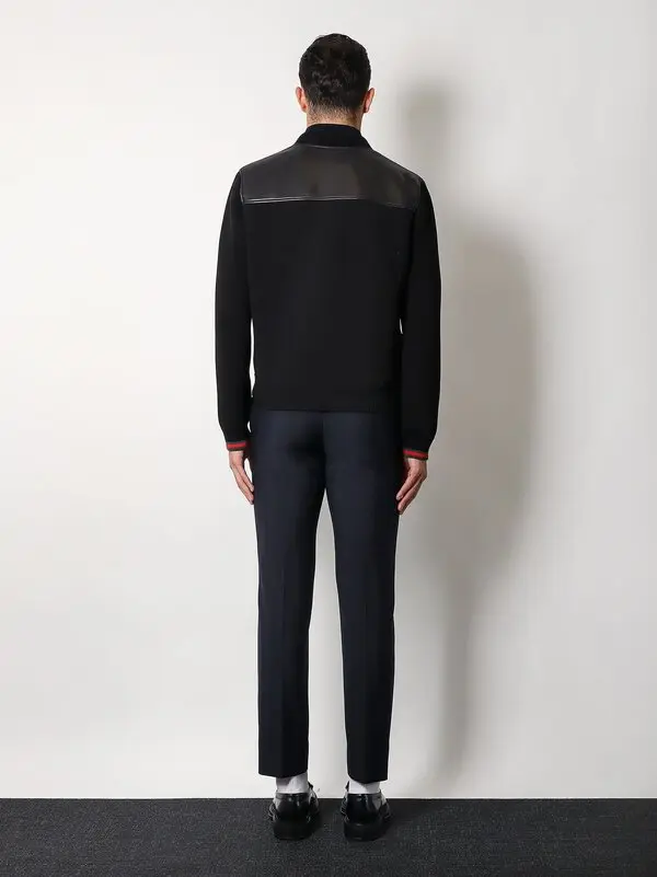 Gucci Leather And Wool Zip-up Jacket With Web Detail